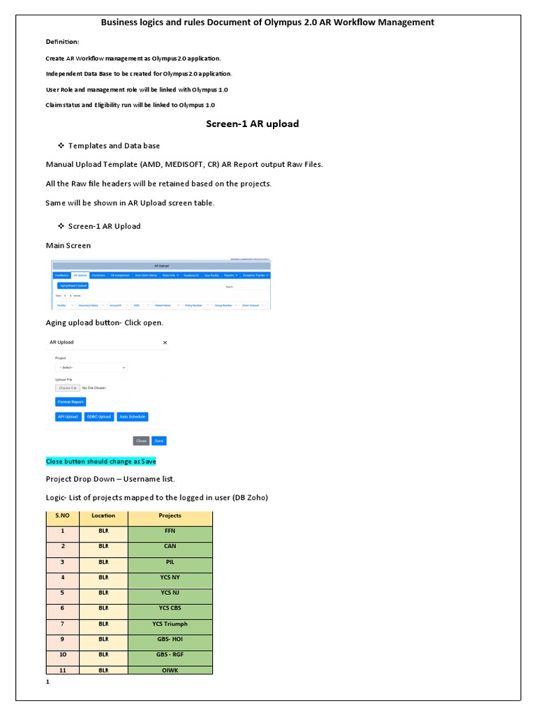 Olympus AR Workflow Module 2.0 Business Requirements Document | PDF | Microsoft Excel | Databases