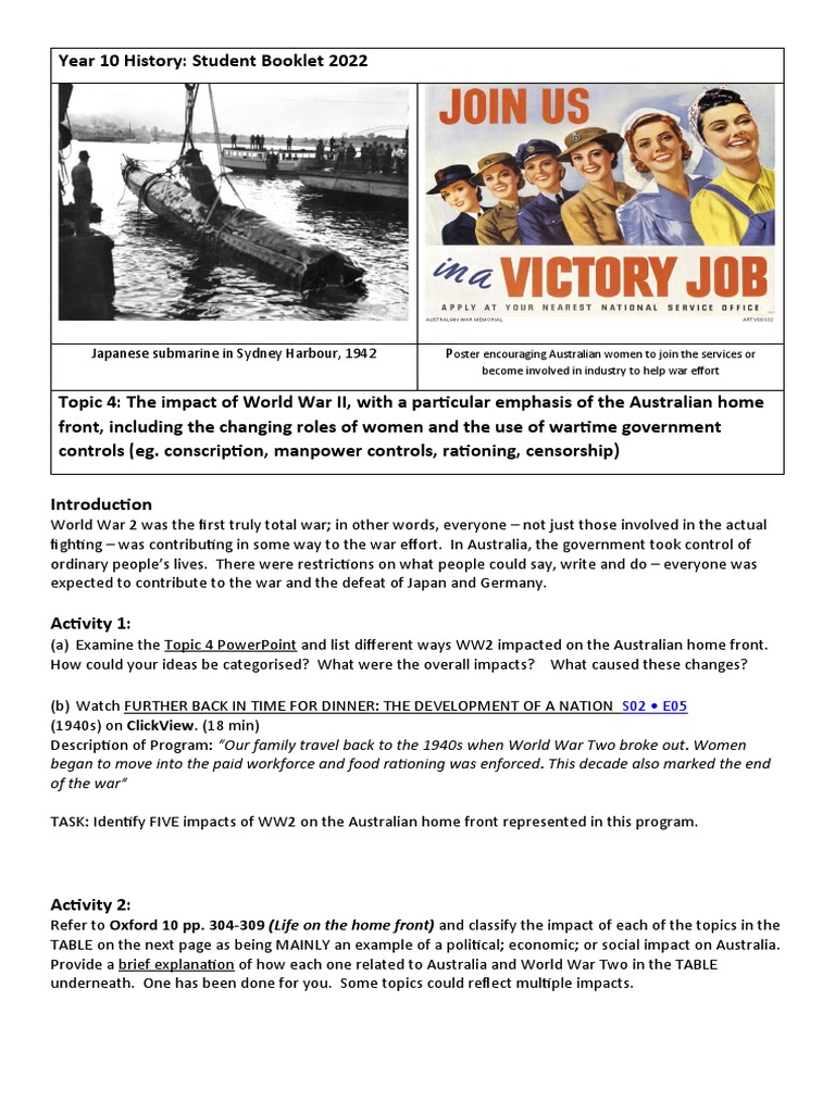 Student Booklet Topic 4 (1) | PDF | Home Front During World War II ...