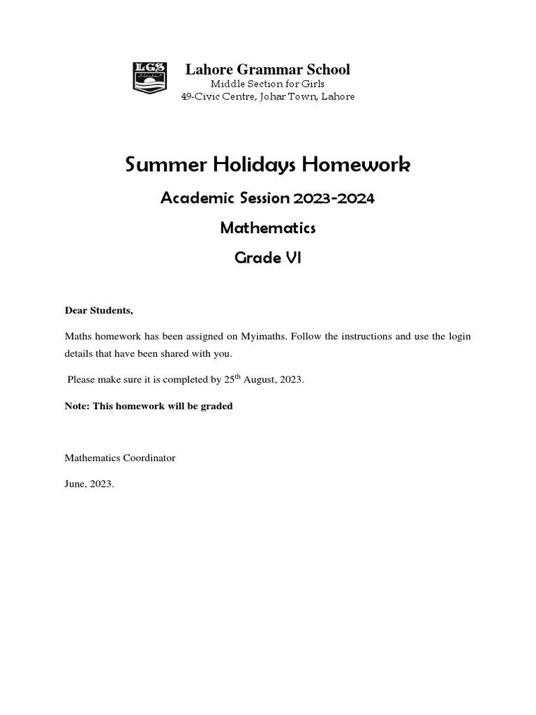 Maths Holiday Homework Class 6 | PDF
