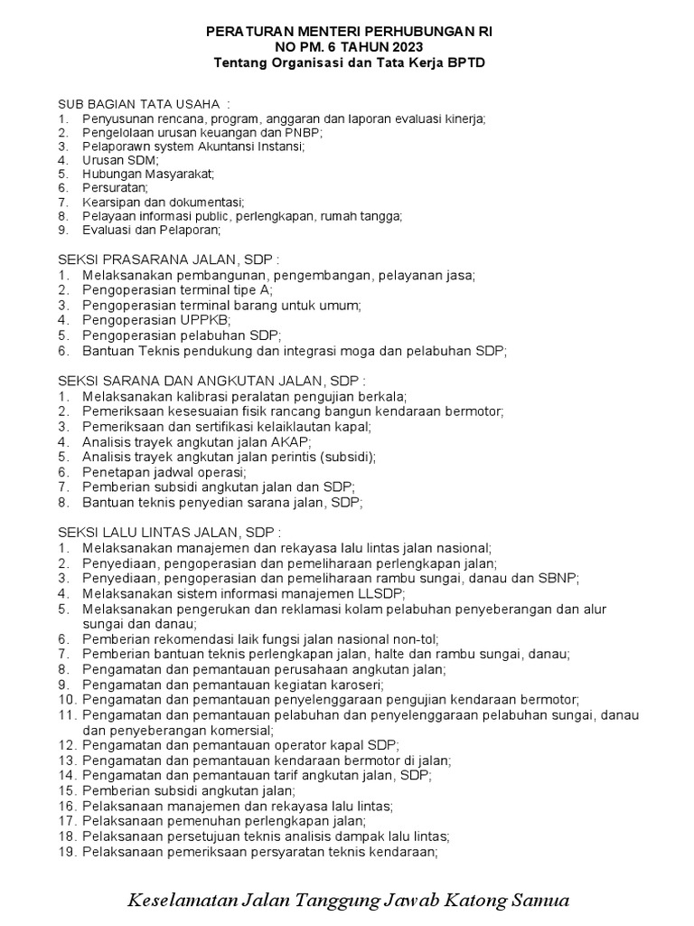 Tupoksi BPTD PM 6 2023 | PDF