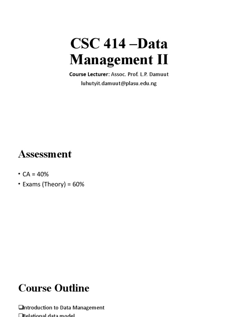 CSC 414 - Data Management Lecture Notes | PDF | Databases | Sql