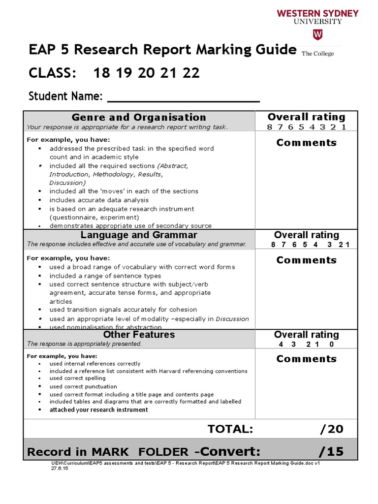 EAP 5 Research Report Marking Guide | PDF | Human Communication | Cognitive Science