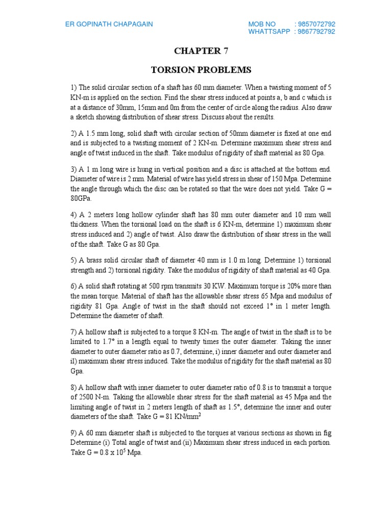 Torsion Problems | PDF | Strength Of Materials | Stress (Mechanics)