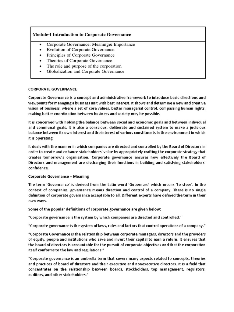 Corporate Governance Notes | PDF | Governance | Corporate Governance