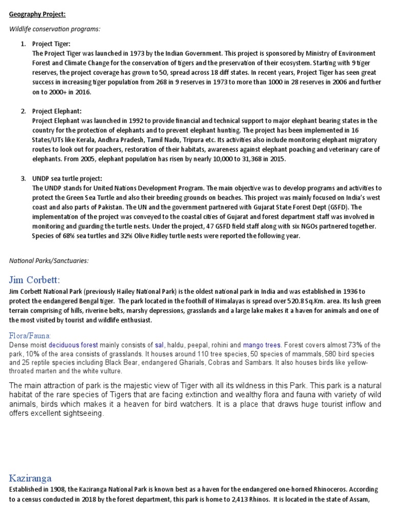 Geography Project Class 10 ICSE | PDF | Wildlife | Organisms