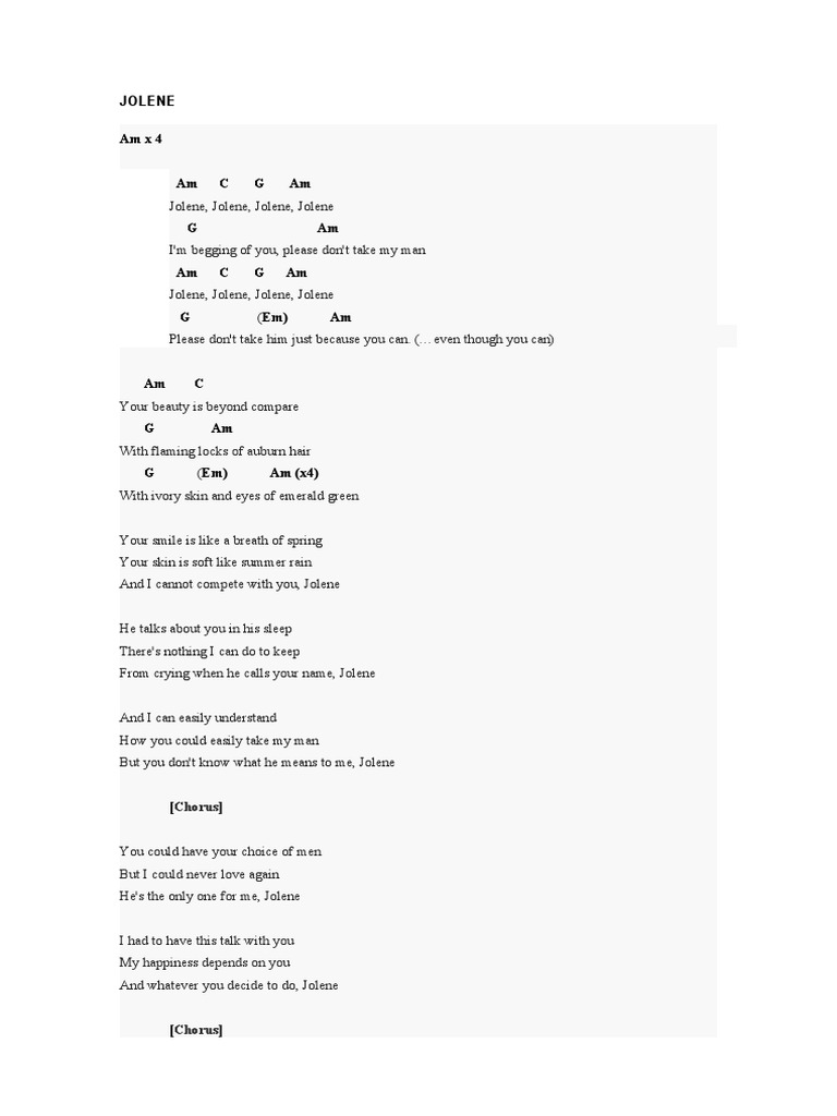 Jolene Lyrics and Chords | PDF