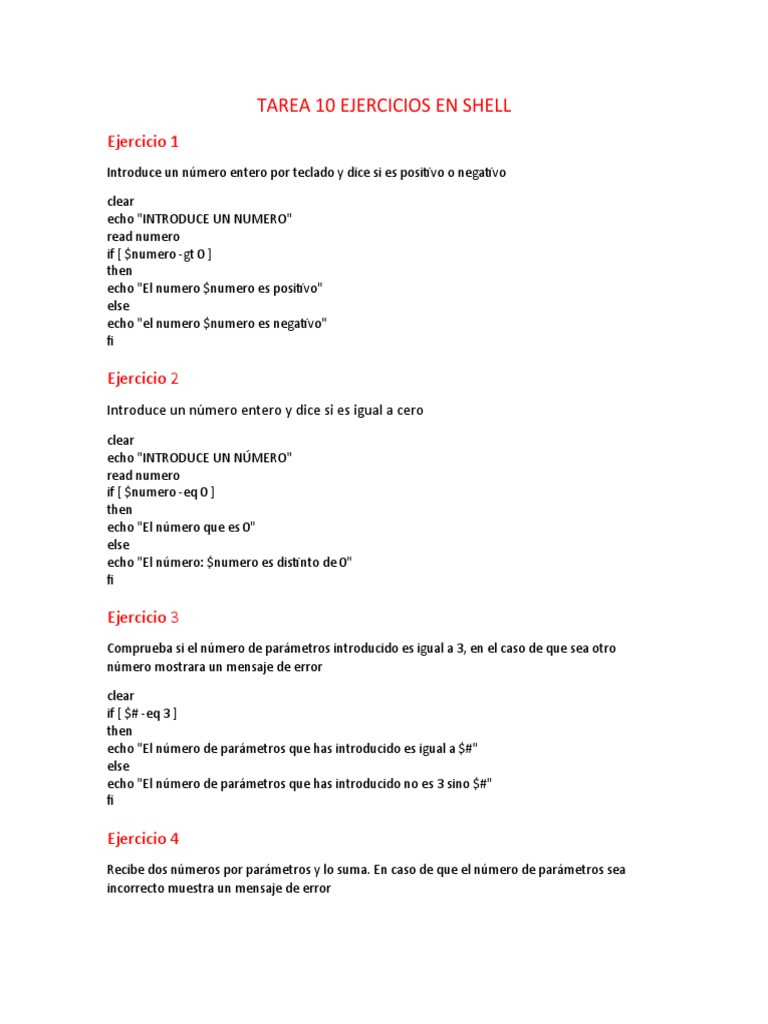 Tarea 10 Ejercicios en Shell: Ejercicio 1 | PDF