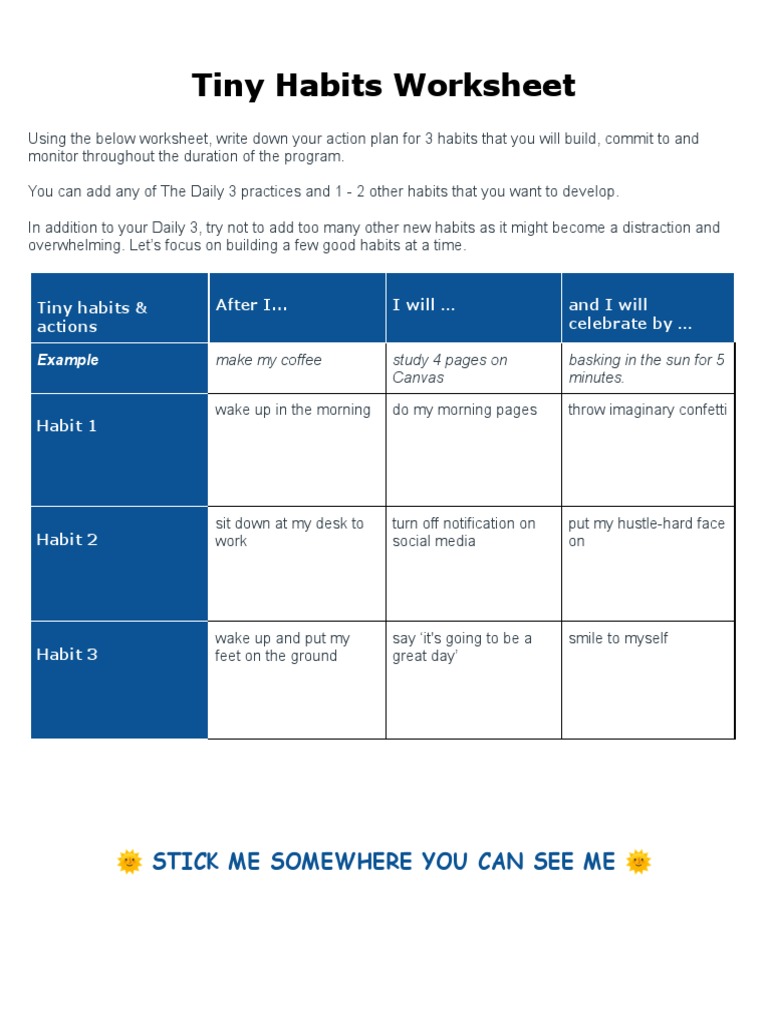 Tiny Habits Worksheet | PDF