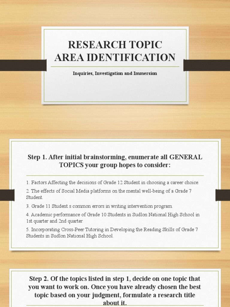 Research Topic Area Identification | PDF | Behavior Modification | Psychology