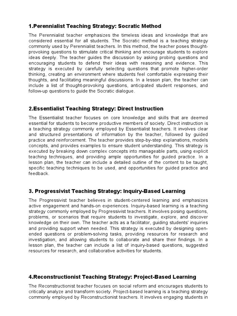 The 5 Teaching Strategies | PDF | Lesson Plan | Inquiry Based Learning