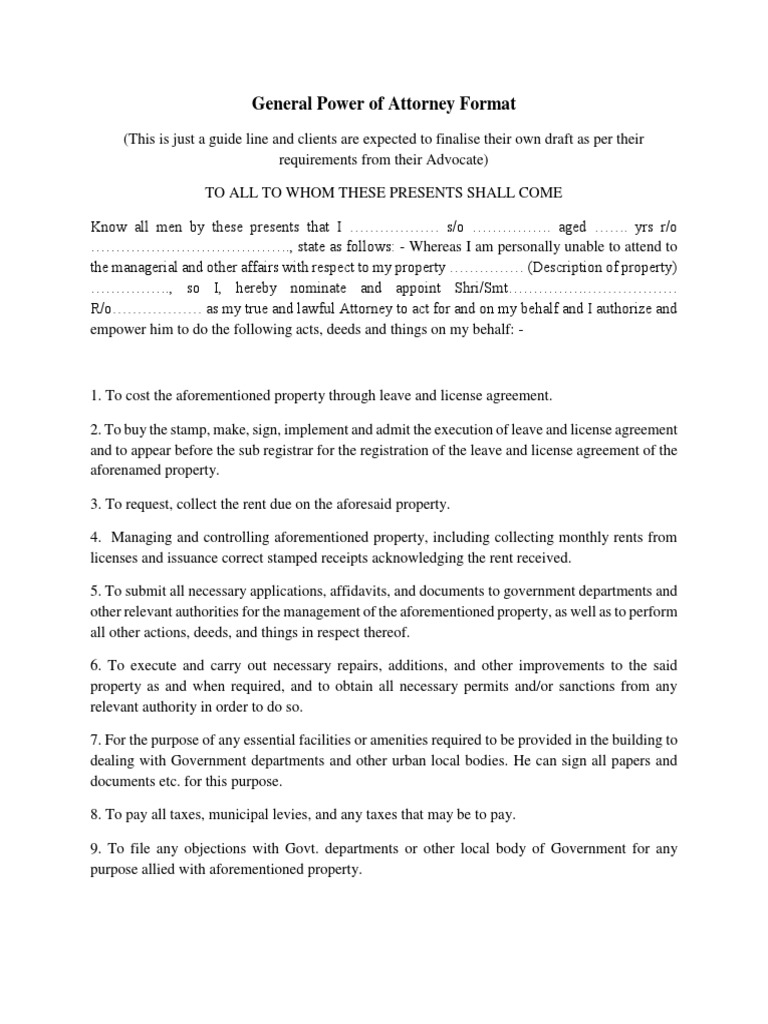 General Power of Attorney Form PDF Formate | PDF | Lawyer | Power Of ...