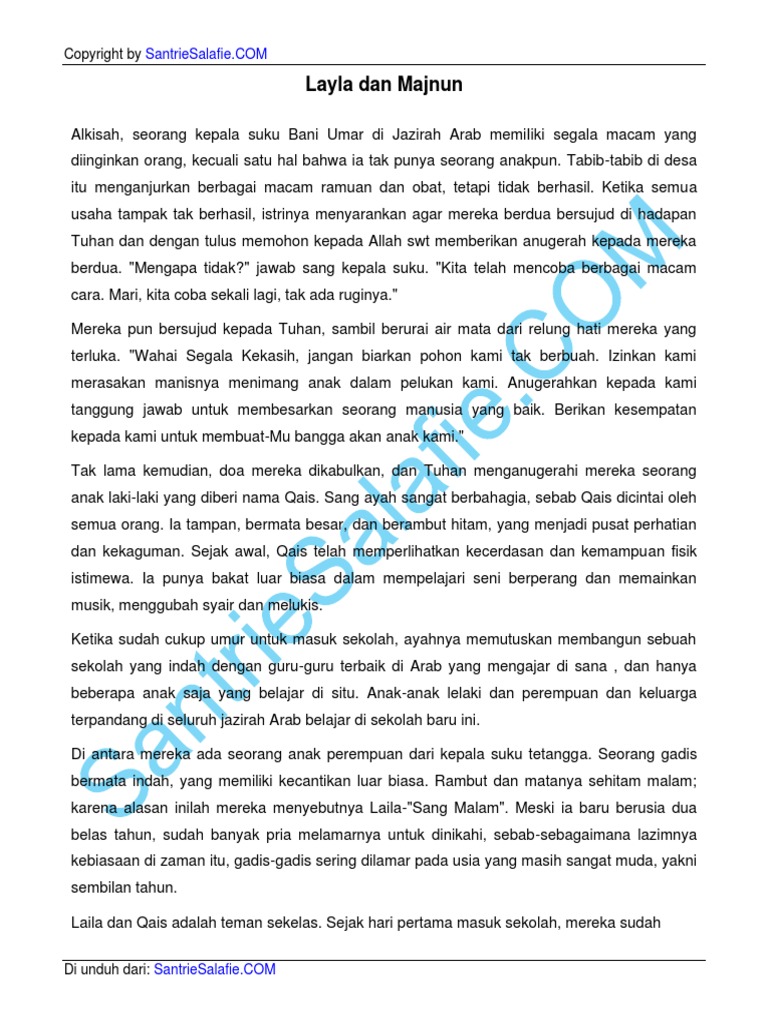 Kitab Laila Majnun PDF Versi Indonesia by Santrie Salafie | PDF