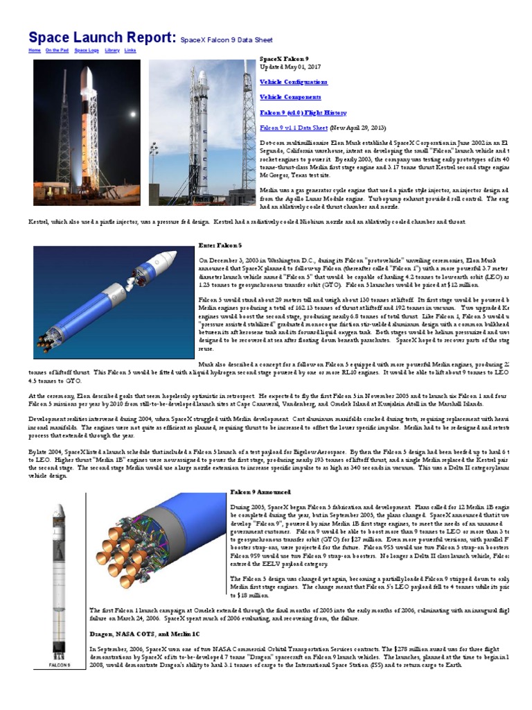 Spacex Falcon 9 Data Sheet | PDF | Falcon 9 | Space X