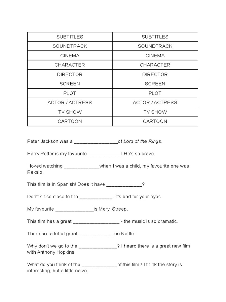 Cinema Vocabulary: A2 | PDF