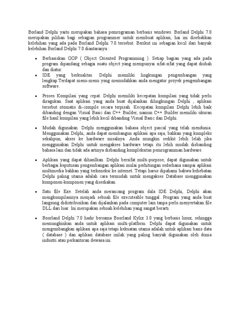 Borland Delphi Yaitu Merupakan Bahasa Pemrograman Berbasis Windows | PDF