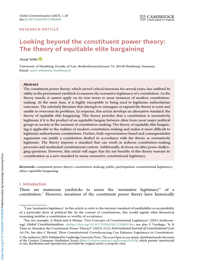 Looking Beyond The Constituent Power Theory The Theory of Equitable Elite Bargaining | PDF ...