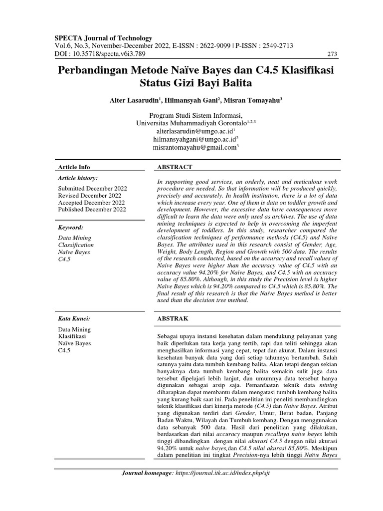 Perbandingan Metode Naïve Bayes Dan C4.5 Klasifikasi Status Gizi Bayi Balita | PDF | Accuracy ...