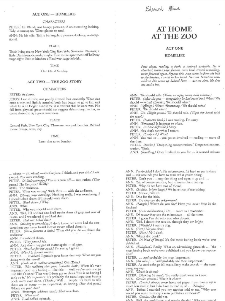 Edward Albee - at Home at The Zoo - Homelife & Zoo Story | PDF