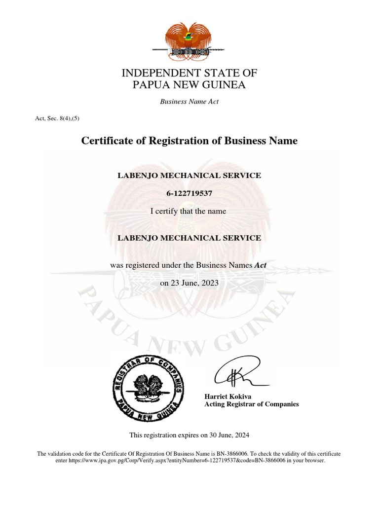 Business Name Registration Certificate | PDF