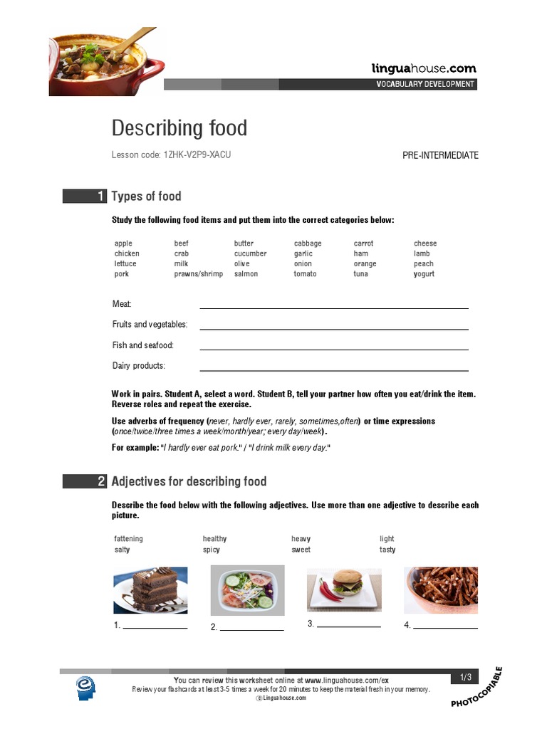 Describing Food | Download Free PDF | Noun | Foods