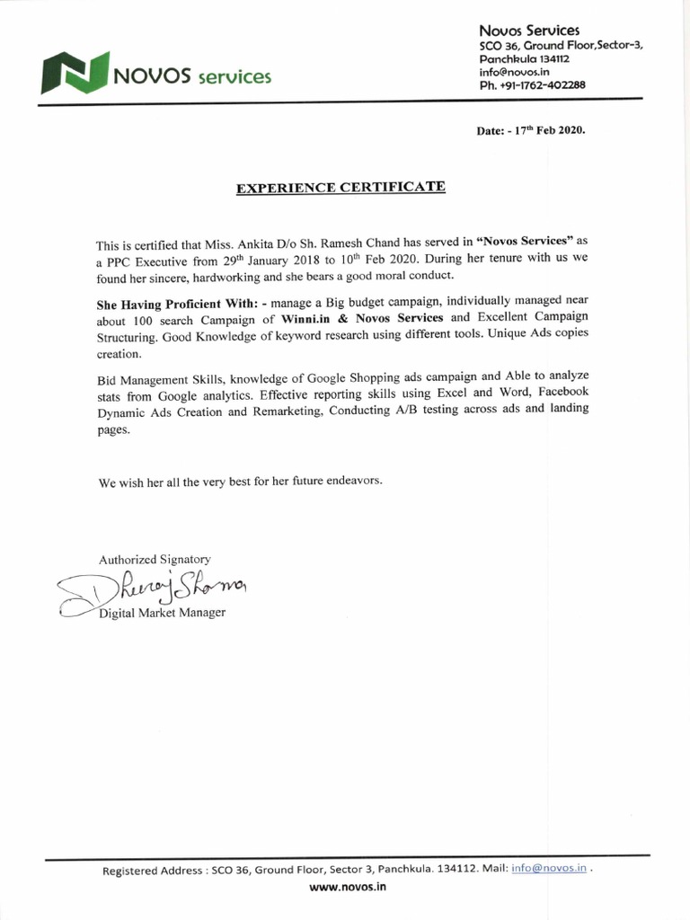 Exp Letter - Ankita Rana | PDF