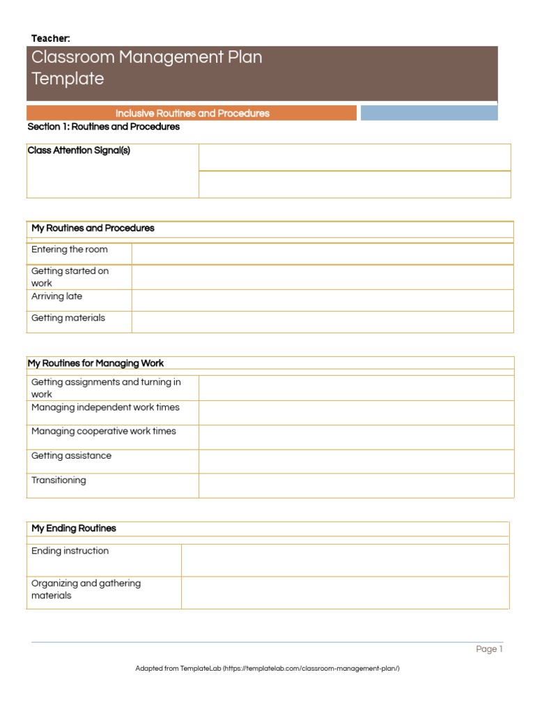 Classroom Management Plan Template | PDF