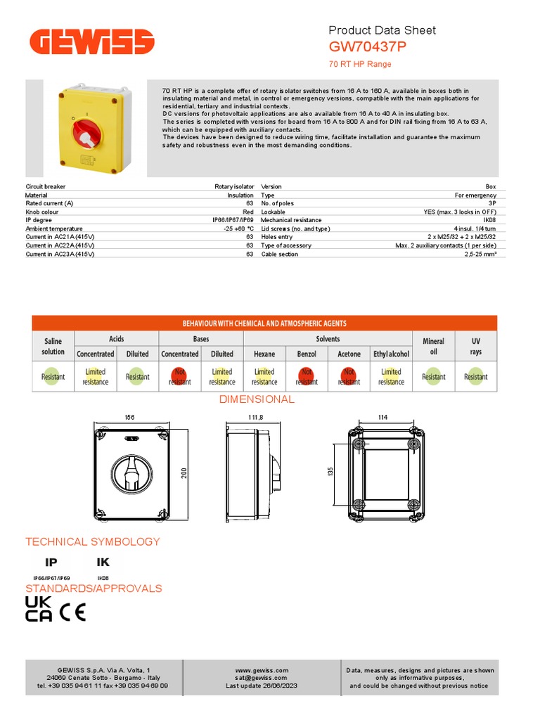 Product Sheet Switch Rotatory - Gw70437p | PDF | Electrical Wiring ...