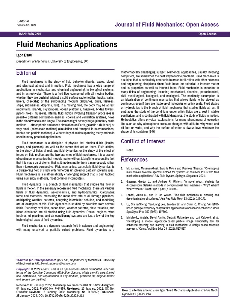 Fluid Mechanics Applications | PDF | Fluid Mechanics | Fluid Dynamics