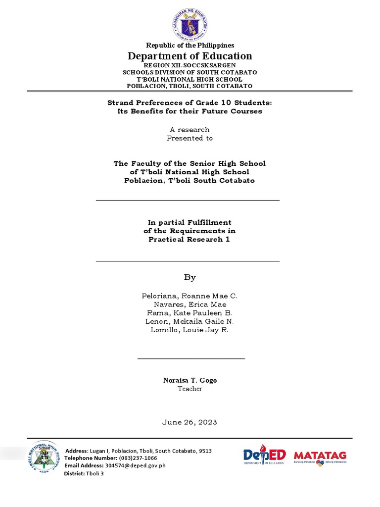 Strand Preferences of Grade 10 Students: Its Benefits To Their Future ...