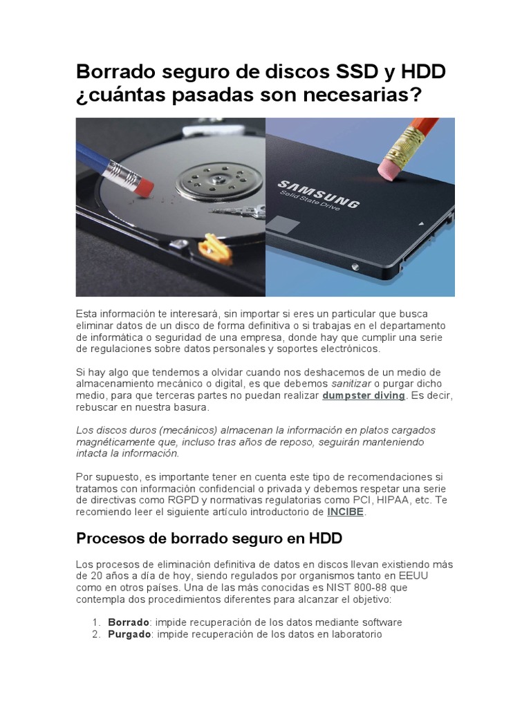 Borrado Seguro de Discos SSD y HDD | PDF | Unidad de estado sólido | Disco duro