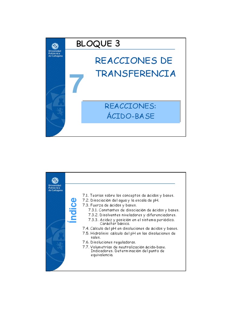 TEMA 07 Reacciones Acido-Base | PDF | Química | Valoración