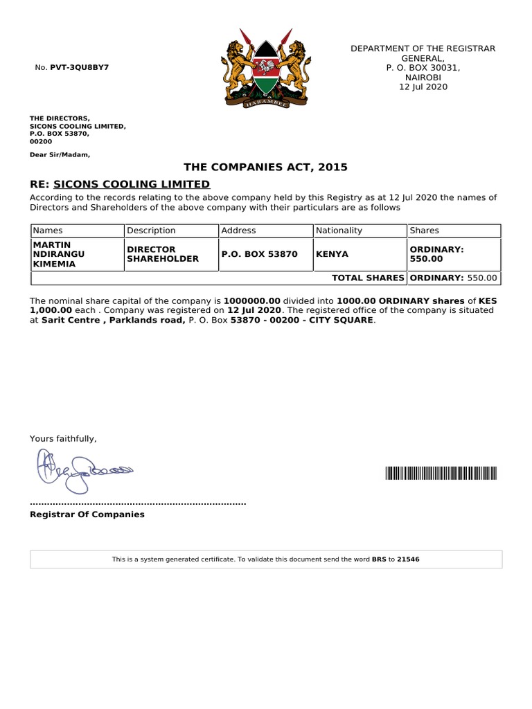 Company CR 12 Form New | PDF