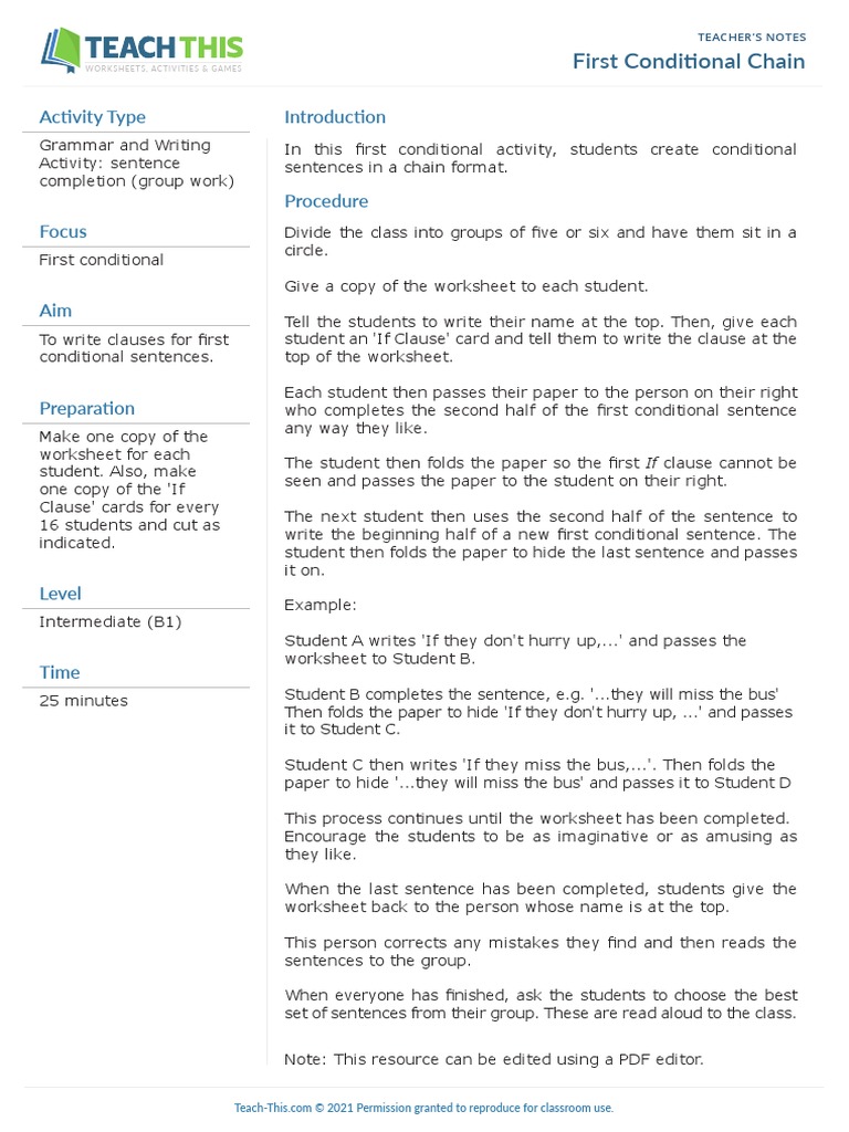 First Conditional Chain | PDF | Sentence (Linguistics) | Clause