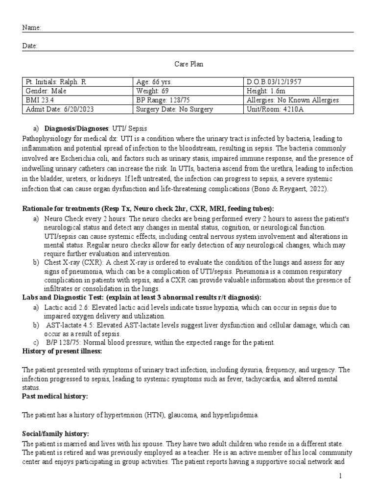 CDU Care Plan. UTI | Download Free PDF | Urinary Tract Infection | Sepsis