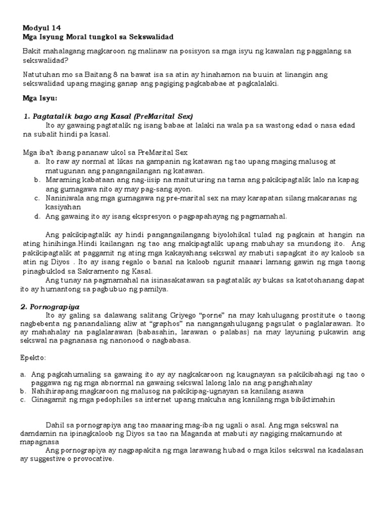 Modyul 14 Mga Isyung Moral Tungkol Sa Sekswalidad | PDF