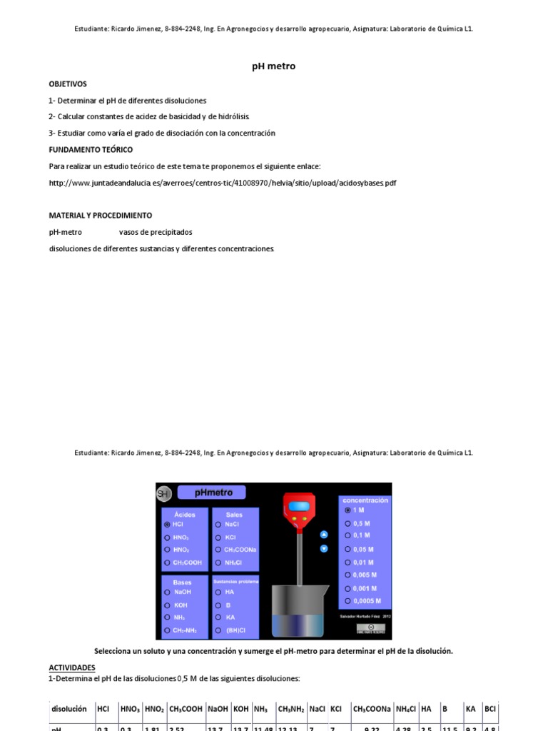Laboratorio PH Metro PDF | PDF | Ph | Ácido