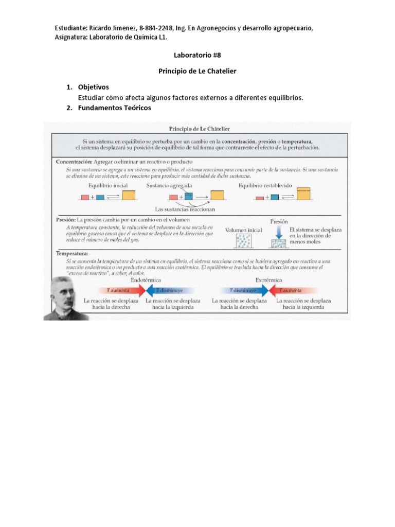 Laboratorio 8 Principio de Le Chatelier PDF | PDF | Equilibrio químico | Gases