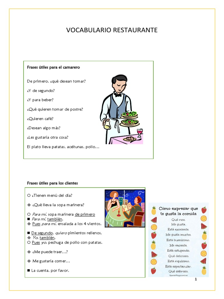 Vocabulario Restaurante | PDF
