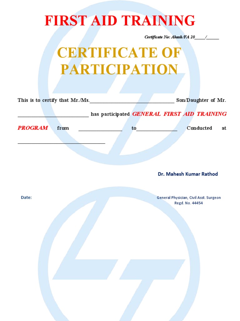First Aid Training Certificate | PDF