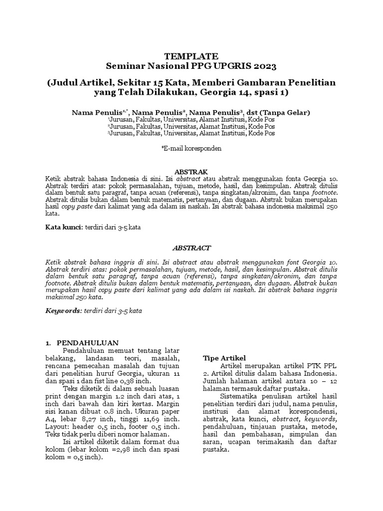 Template Proseding Seminar Nasional PPG Upgris Sesi 2 | PDF