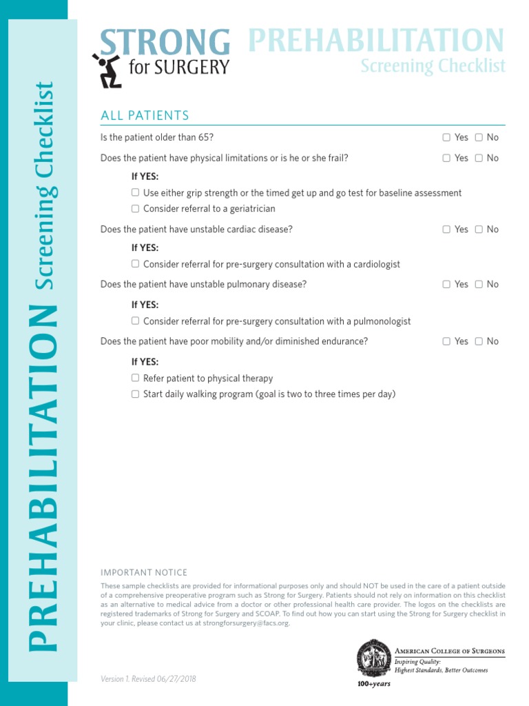 Prehabilitation Checklist | PDF | Physical Therapy | Pulmonology