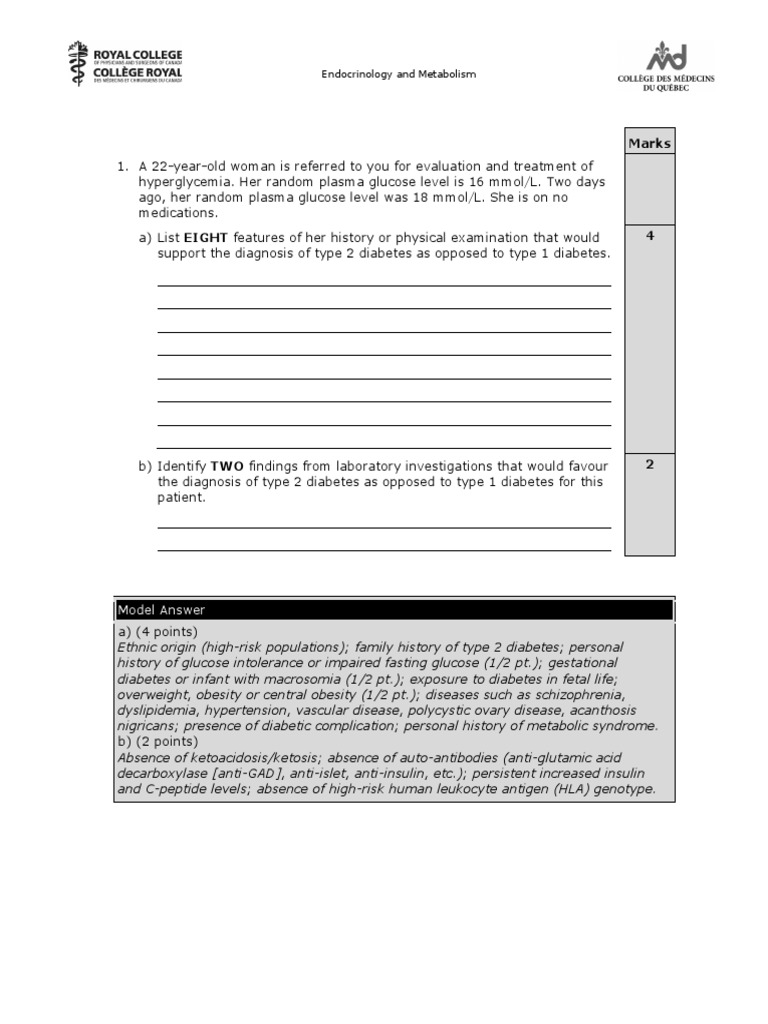 Endocrinology Metabolism Saq Sample Exam e | PDF | Medical Specialties | Clinical Medicine