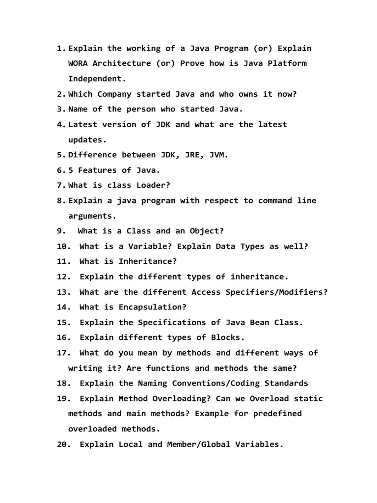 Java Questions | PDF | Method (Computer Programming) | Class (Computer ... Java Questions | PDF | Method (Computer Programming) | Class (Computer ...