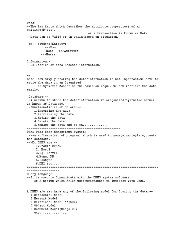 Sql Notes Pdf Databases Relational Database