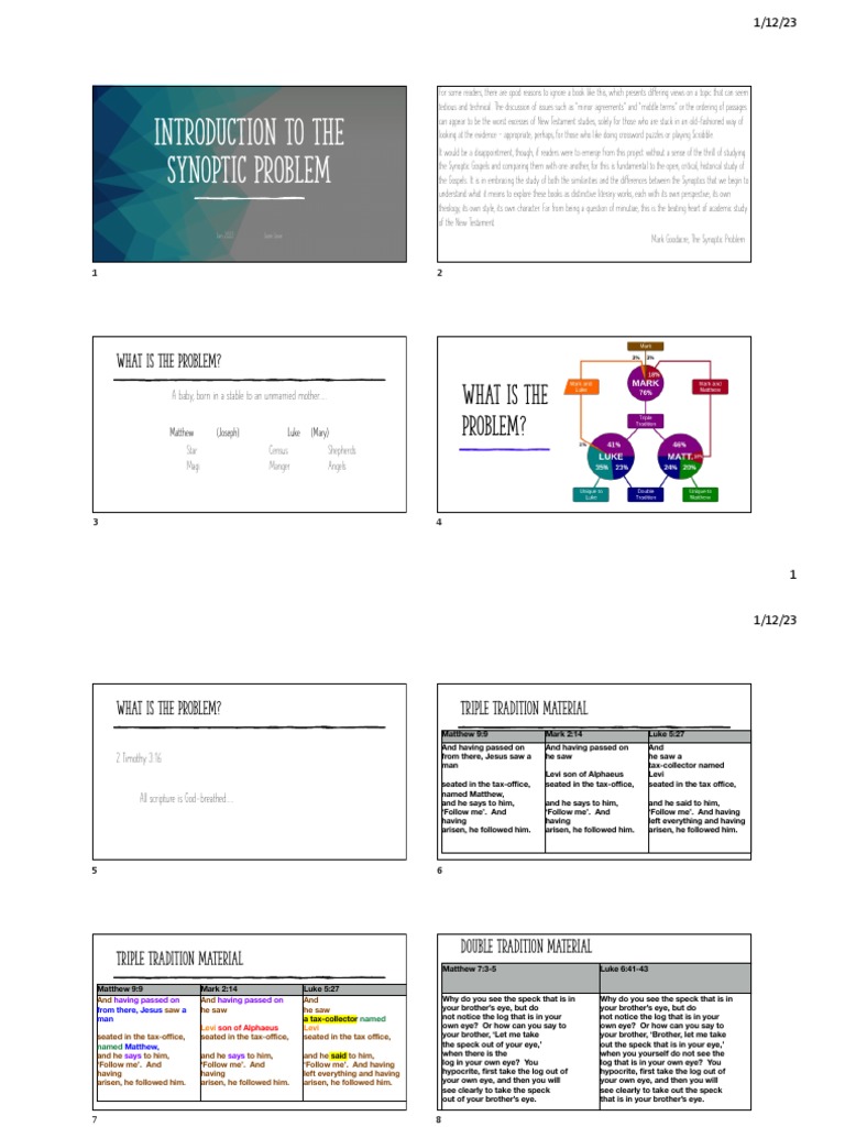 Synoptic Presentation 1 Slides | PDF | Jesus | Gospel Of Mark