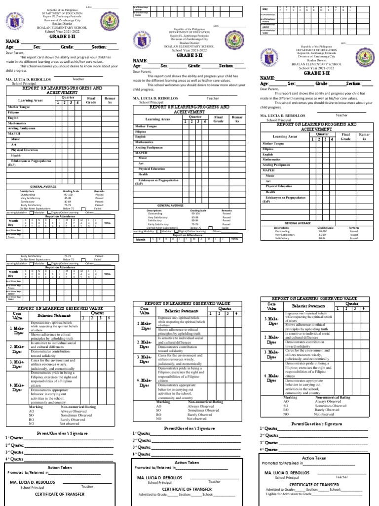 Report Card Grade 1 2 | PDF | Learning | Psychology