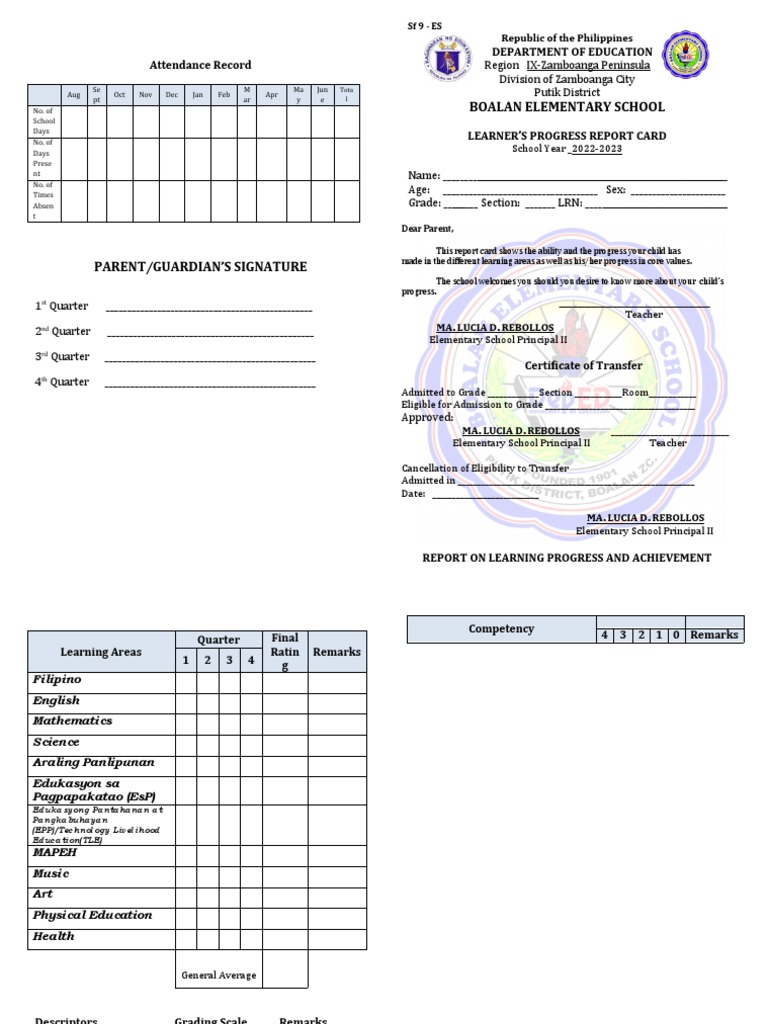 Sf 9 Es Learners Progress Report Cardgrade 4 6 2 Pdf Decision