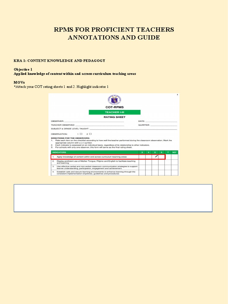 RPMS Annotations Guide for Teachers | PDF | Learning | Teachers