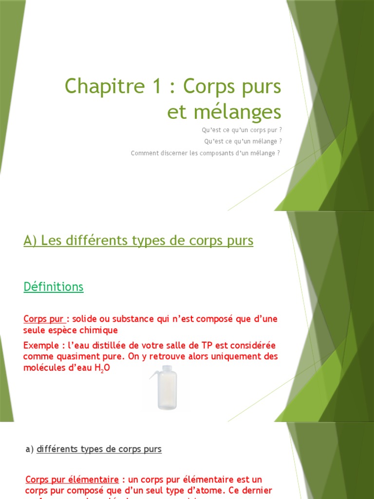 Corps purs et mélanges : définitions clés | PDF | Chimie | Homogénéité ...