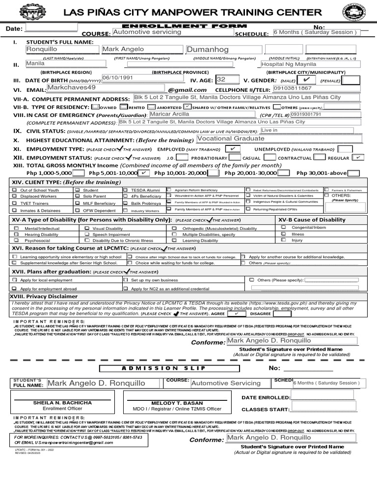 Enrollment Form 2023 | PDF | Disability